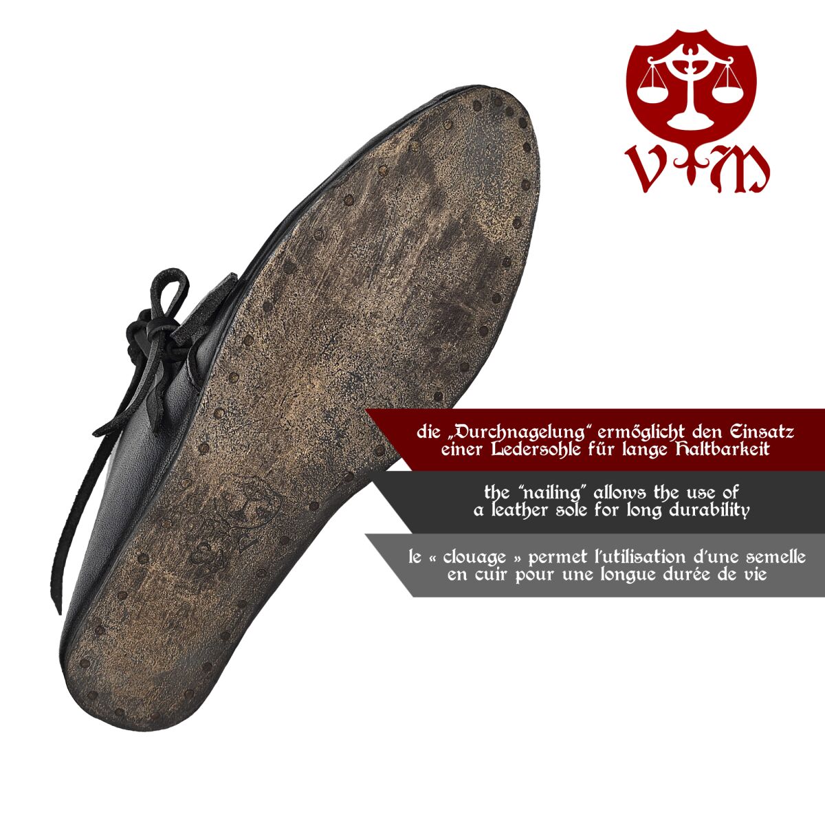 Mittelalter Schuhe Typ London einfach genagelte Sohle Schwarz