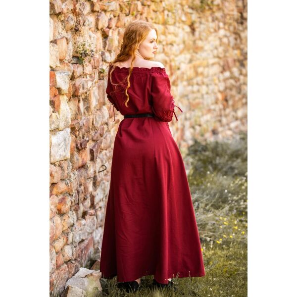 Bodenlanges Kleid mit Schulterrüsche Rot "Clara"